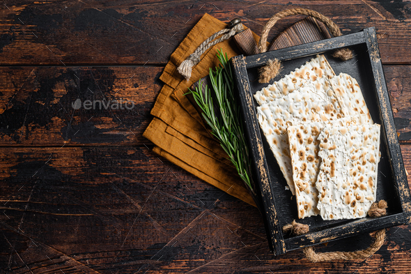 Passover matzos of celebration with matzo unleavened bread in a wooden ...