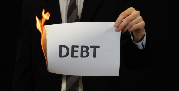 Businessman Burning Debt Sign, Stock Footage | VideoHive