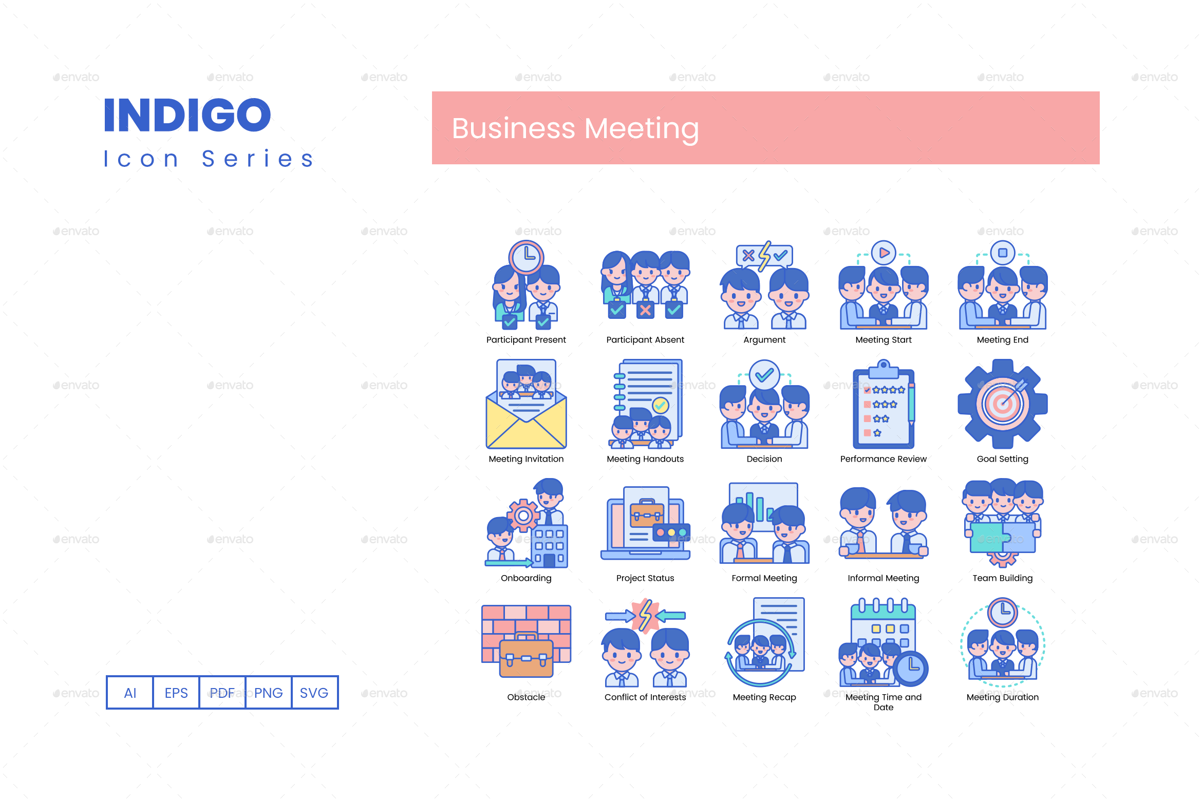 60 Business Meeting Icons | Indigo Series, Icons | GraphicRiver