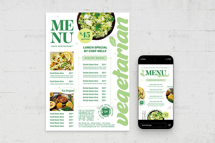 Vegan / Vegetarian Menu Template by BrandPacks | GraphicRiver