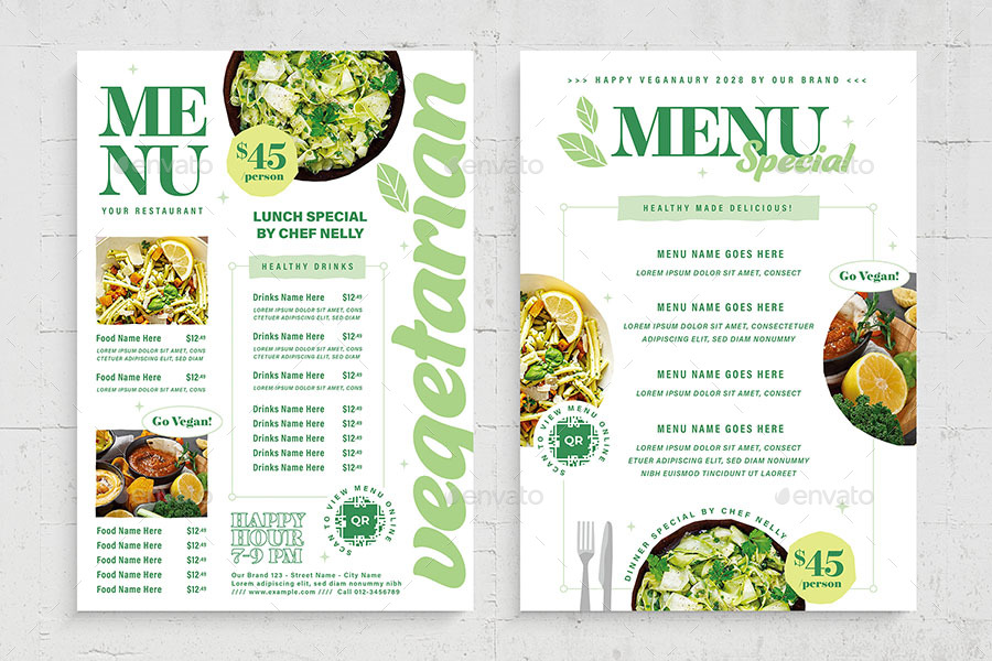 Vegan / Vegetarian Menu Template by BrandPacks | GraphicRiver