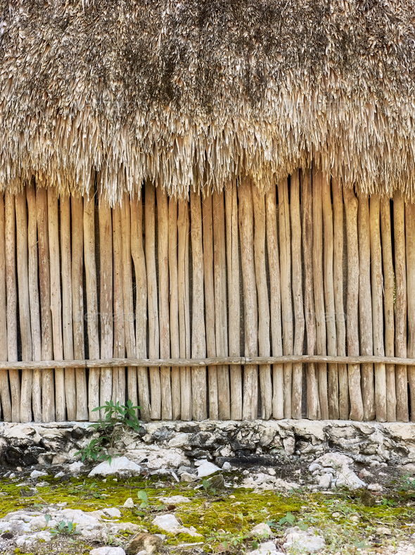 Mexican jungle Mayan house roof wall, natural background. Stock Photo ...