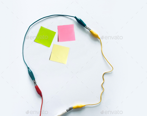Mockup friendly sticky notes in different colors in human head ...