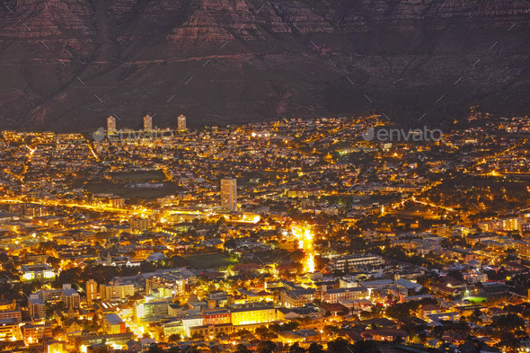 Cape Town nightlife. City lights of Cape Town at night. Stock Photo by ...
