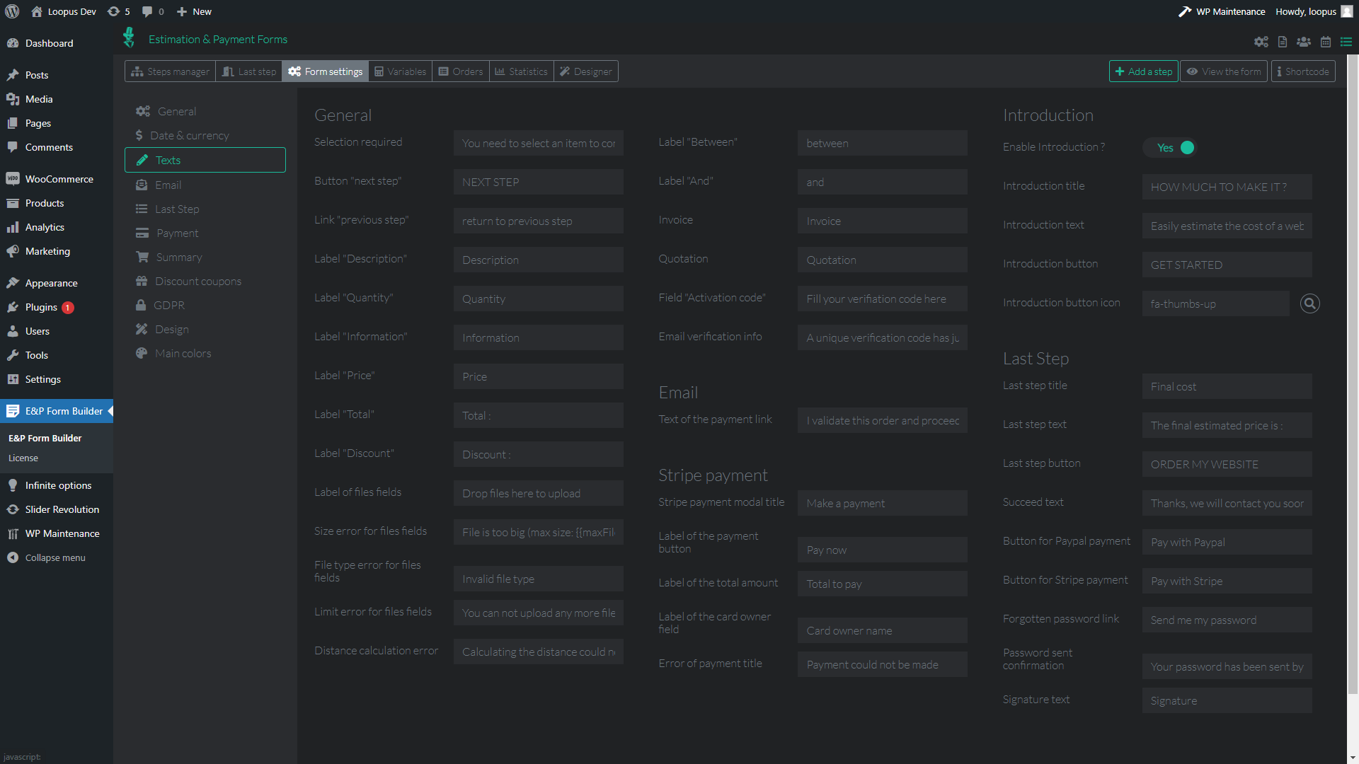 Wp Cost Estimation And Payment Forms Builder By Loopus Codecanyon