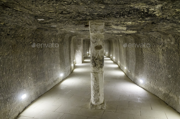 Interior of Step Pyramid of Djoser, internal corridors leading to the ...