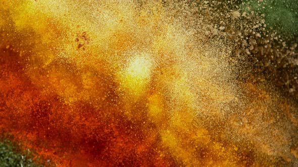 Super Slow Motion Shot of Colorful Seasoning Explosion on Black ...
