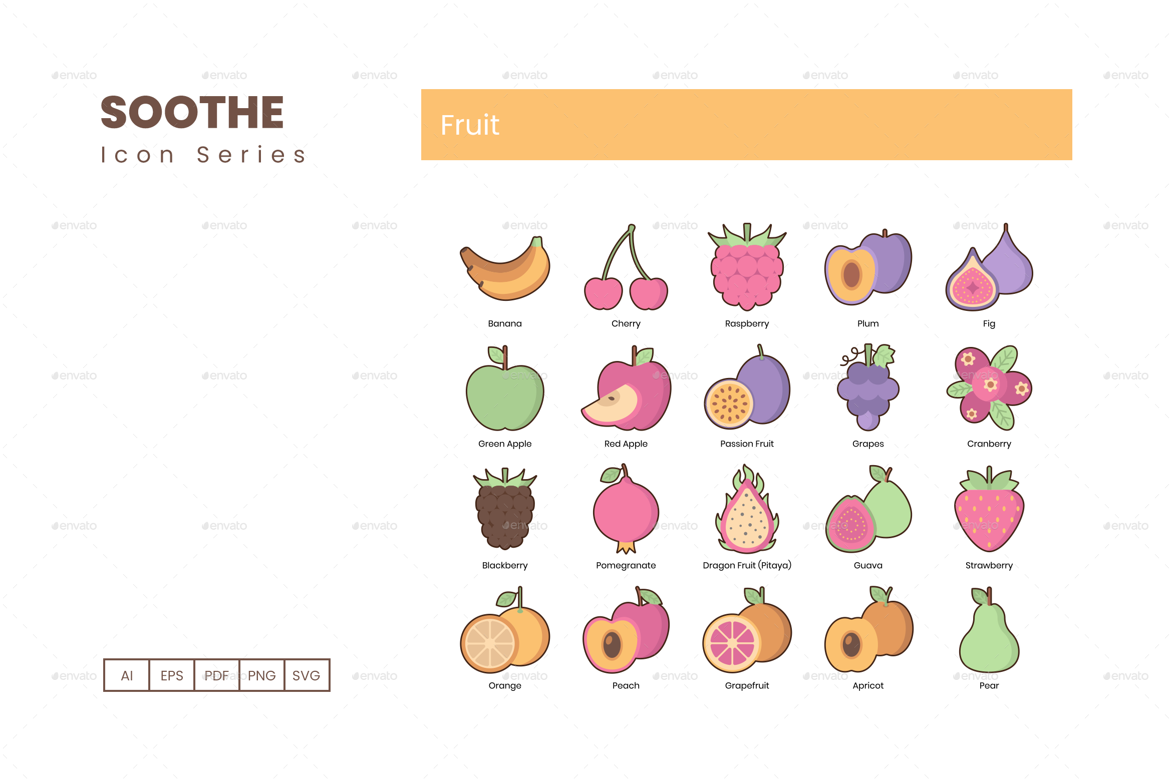 60 Fruit Icons | Soothe Series, Icons | GraphicRiver