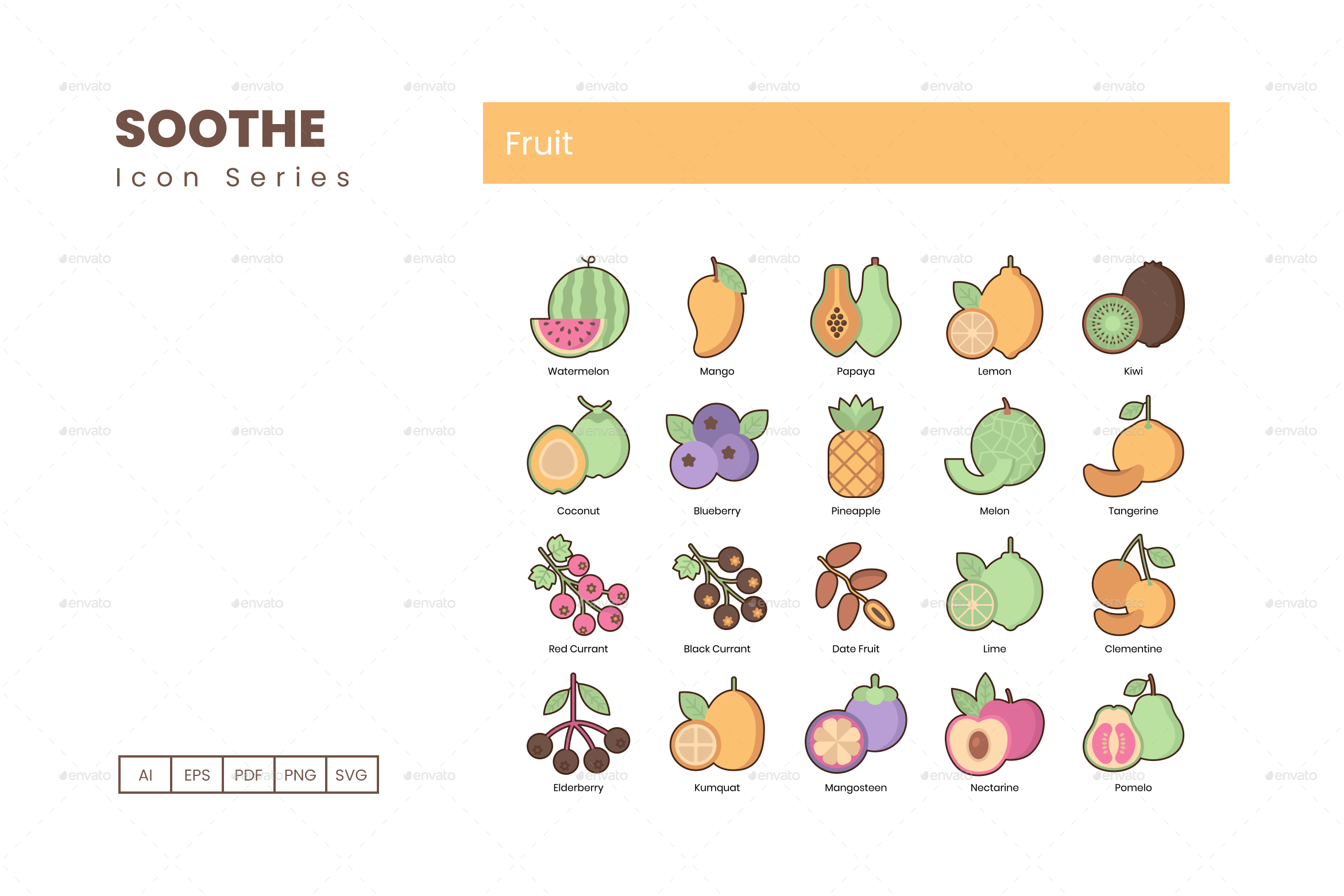 60 Fruit Icons | Soothe Series, Icons | GraphicRiver