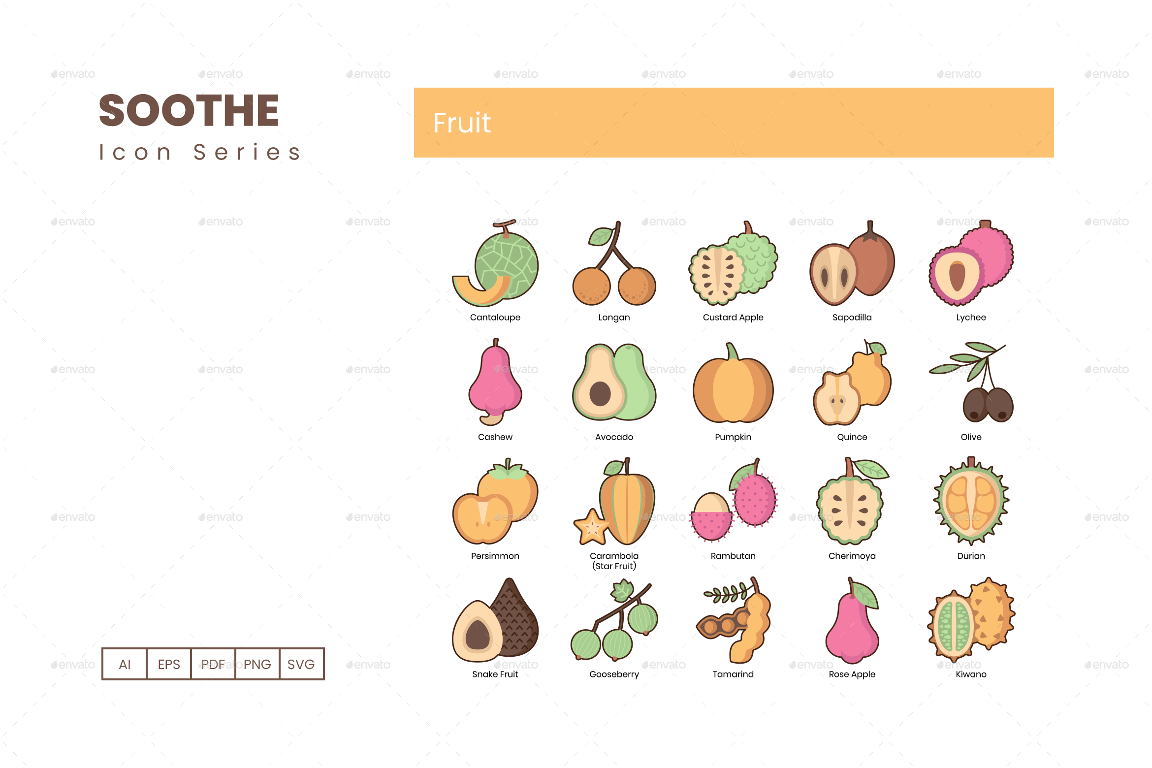 60 Fruit Icons | Soothe Series, Icons | GraphicRiver