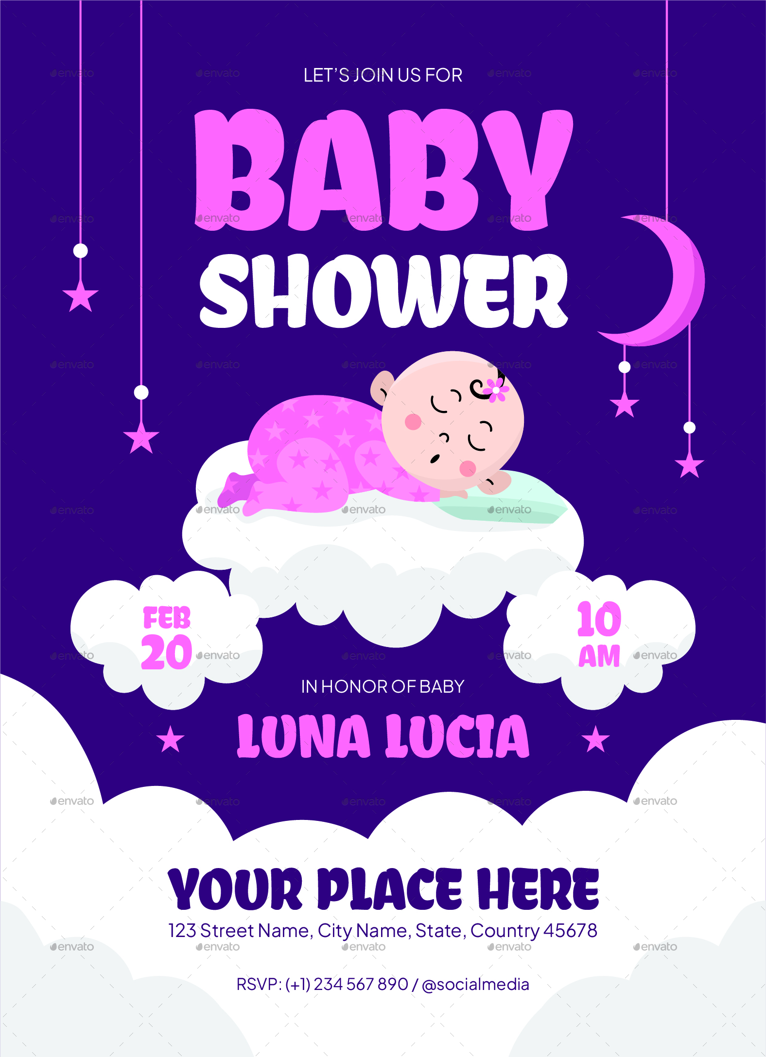 Cute Baby Shower Invitation Template, Print Templates | GraphicRiver