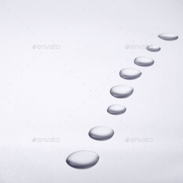 Water drop trail. Trail of water droplets on clear surface. Stock Photo ...
