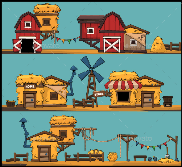 Hay houses and farm - Vector, Game Assets | GraphicRiver
