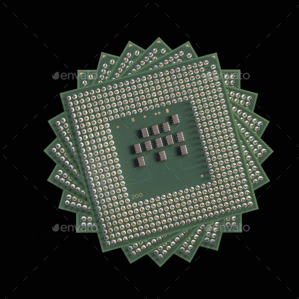 Many microprocessor top on the each other overlapping Stock Photo by xewex