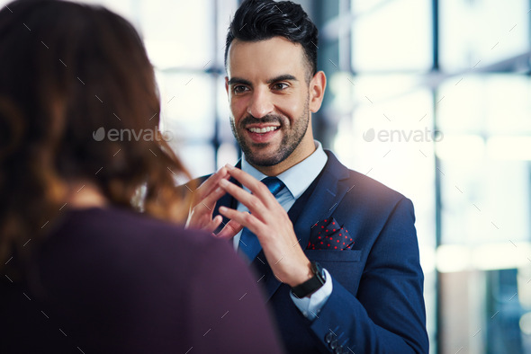 Heres what Im thinking...Shot of two businesspeople having a discussion ...