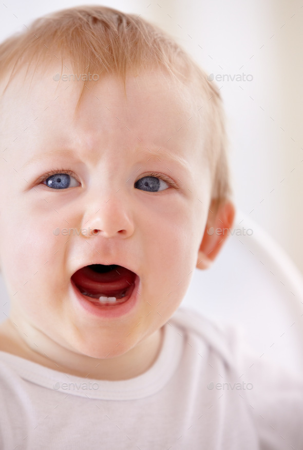 Oh no, wheres she gone now. Closeup shot of a baby boy shouting for a ...