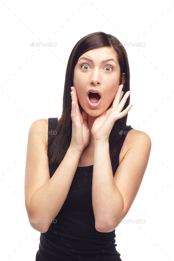 Shock Horror. A shocked young woman isolated on a white background. Stock Photo by ...