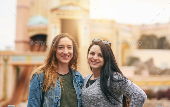 Out and about with my bestie. Portrait of two female best friends at an ...