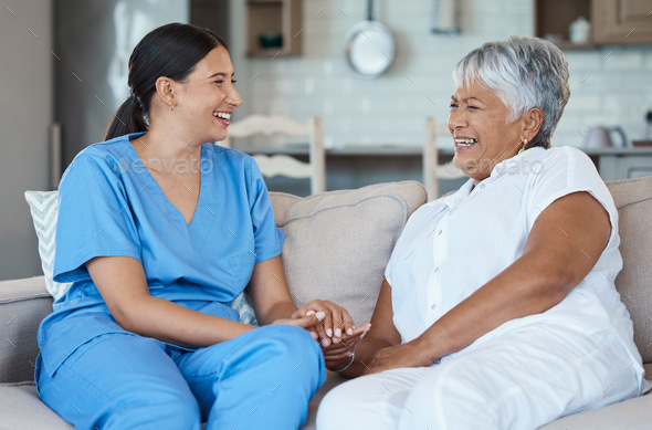 Cropped portrait of an attractive senior woman and her female nurse in ...