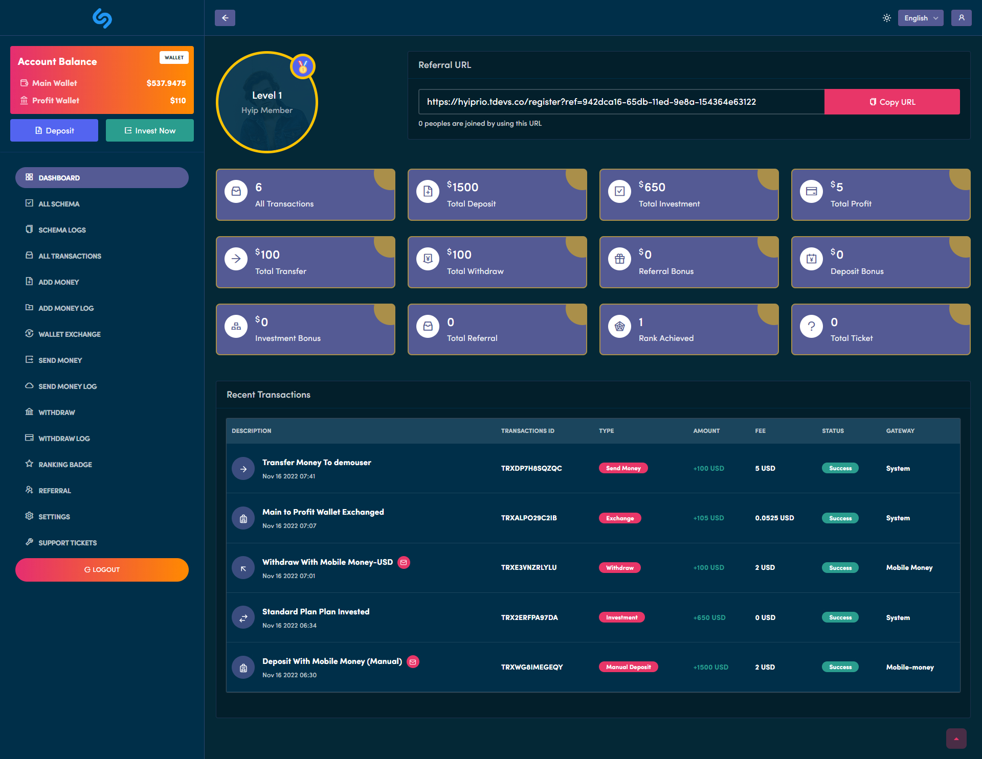 Hyip Rio - Advanced Hyip Investment Scheme With Ranking System by tdevs