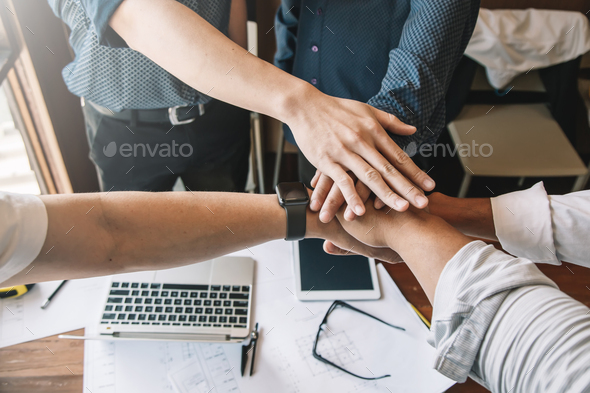 Group of business people with unity working together as a team ...