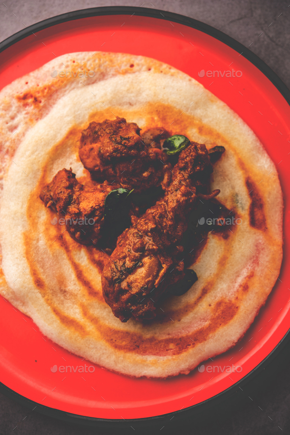 Chicken curry dosa is a south indian non vegetarian recipe Stock Photo ...