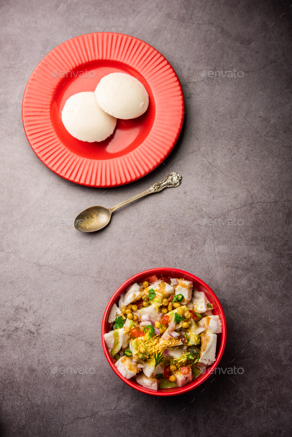 Idli Chaat is a tasty Indian recipe made using leftover idlis Stock ...