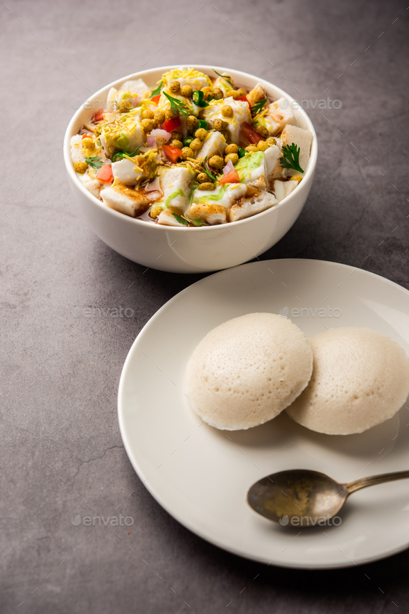 Idli Chaat is a tasty Indian recipe made using leftover idlis Stock ...