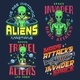 Aliens Martians Set Emblems Colorful, Vectors | GraphicRiver