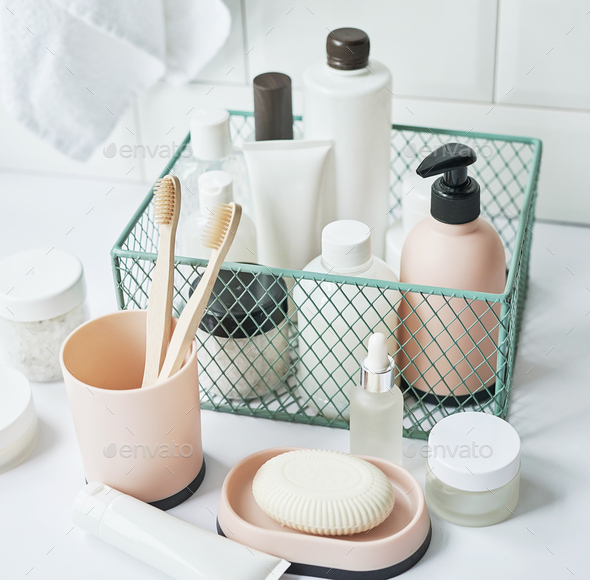 Bath accessories. Cosmetics, hygiene products. Spa, beauty salon ...