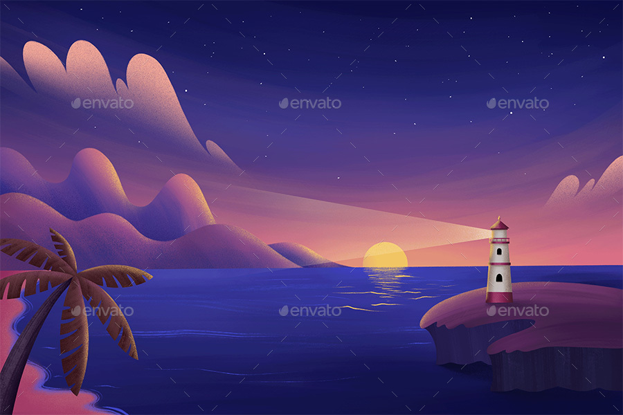 Seascape Background Illustrations, Graphics | GraphicRiver