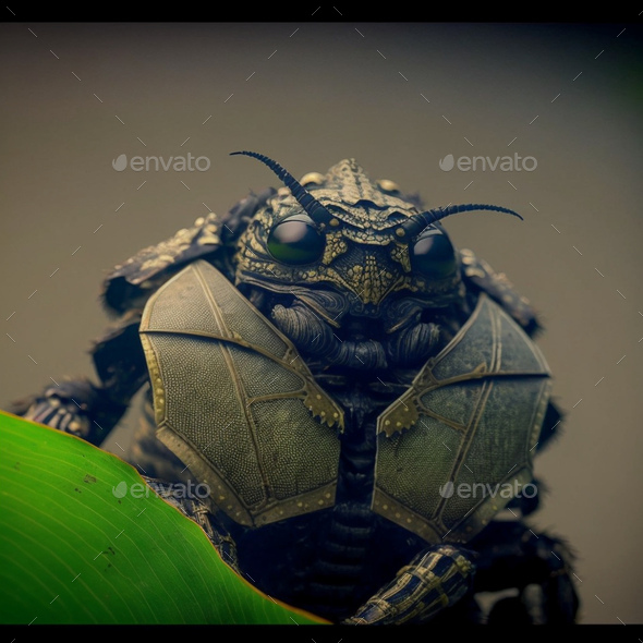 Illustration of black spider with samurai, armor suit, ultra realistic ...