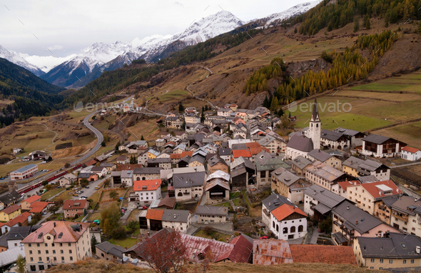 View over the village Ardez in Switzerland Stock Photo by arbortek