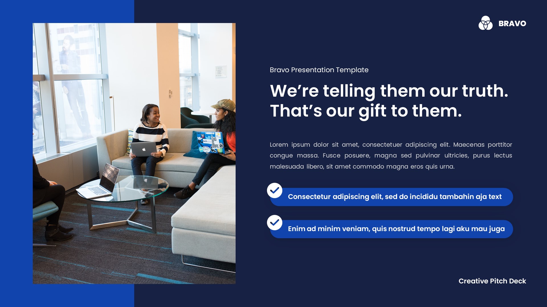 Bravo - Creative Pitch Deck Google Slides Template, Presentation Templates