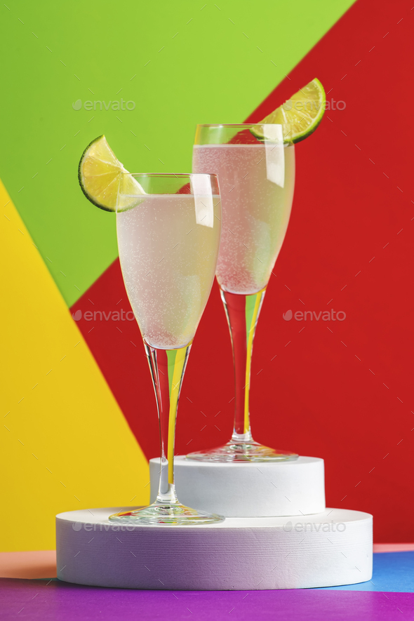 French 75, alcoholic cocktail with dry gin, prosecco, syrup and lemon ...