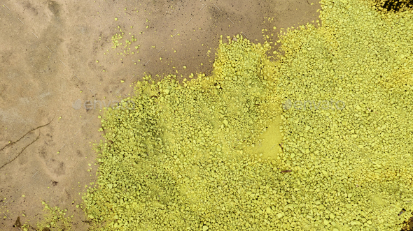 Chemical toxic waste from factory industry. Yellow sulphur powder ...