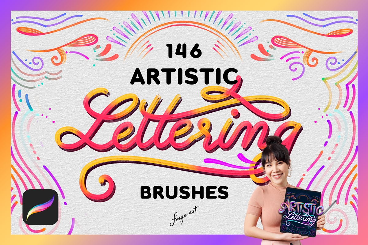 Procreate Brushes Lettering | 146 Artistic Lettering Brushes by ...