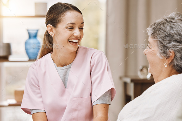 Nurse, woman and nursing home support, help and kindness for medical ...