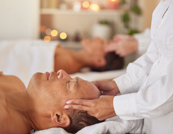 Massage Reiki And Couple At Spa With Therapist Hand Chakra Balance With Wellness Spiritual