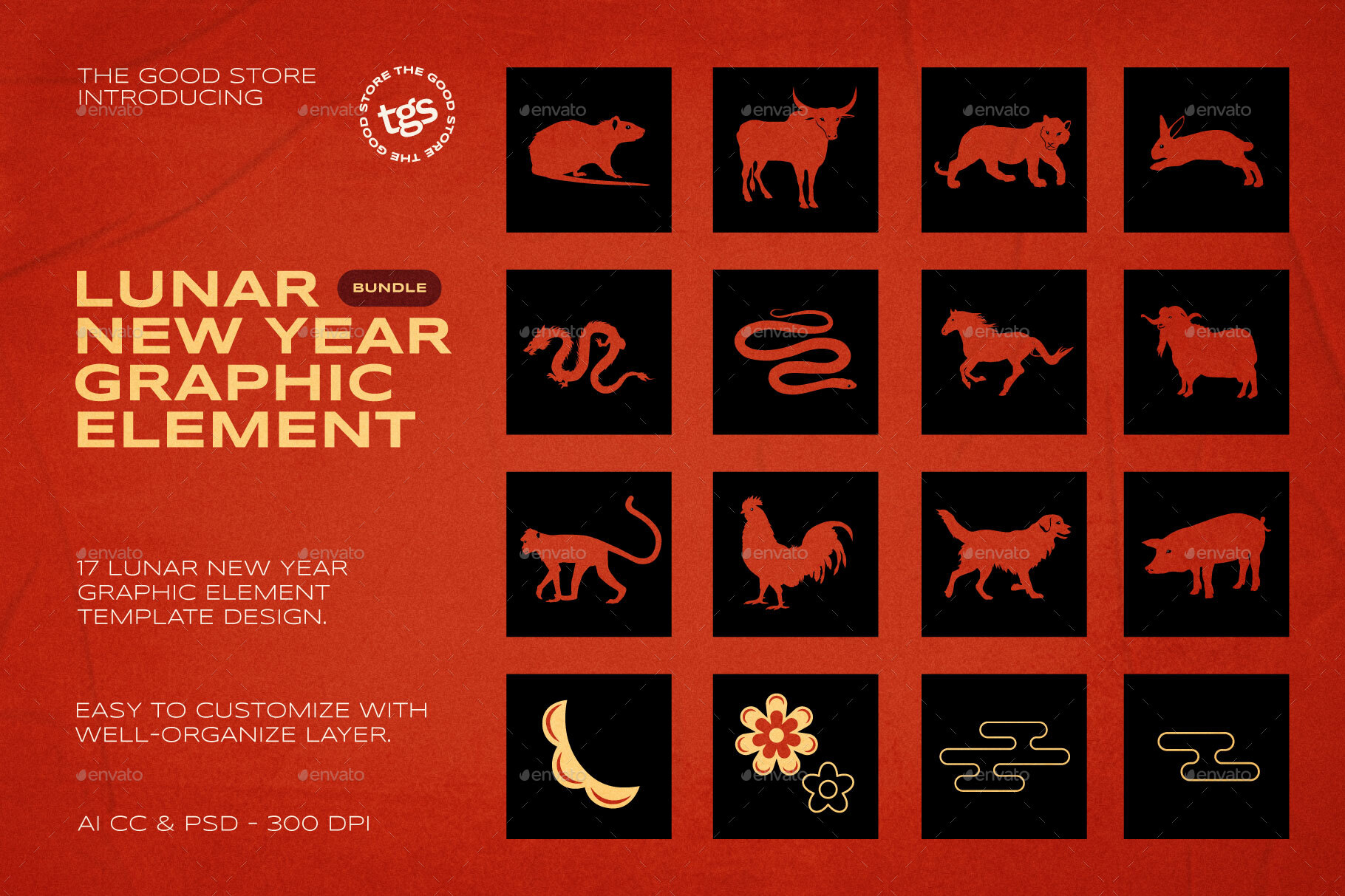 Lunar New Year Chinese Zodiac Sign Illustration Set, Graphics ...