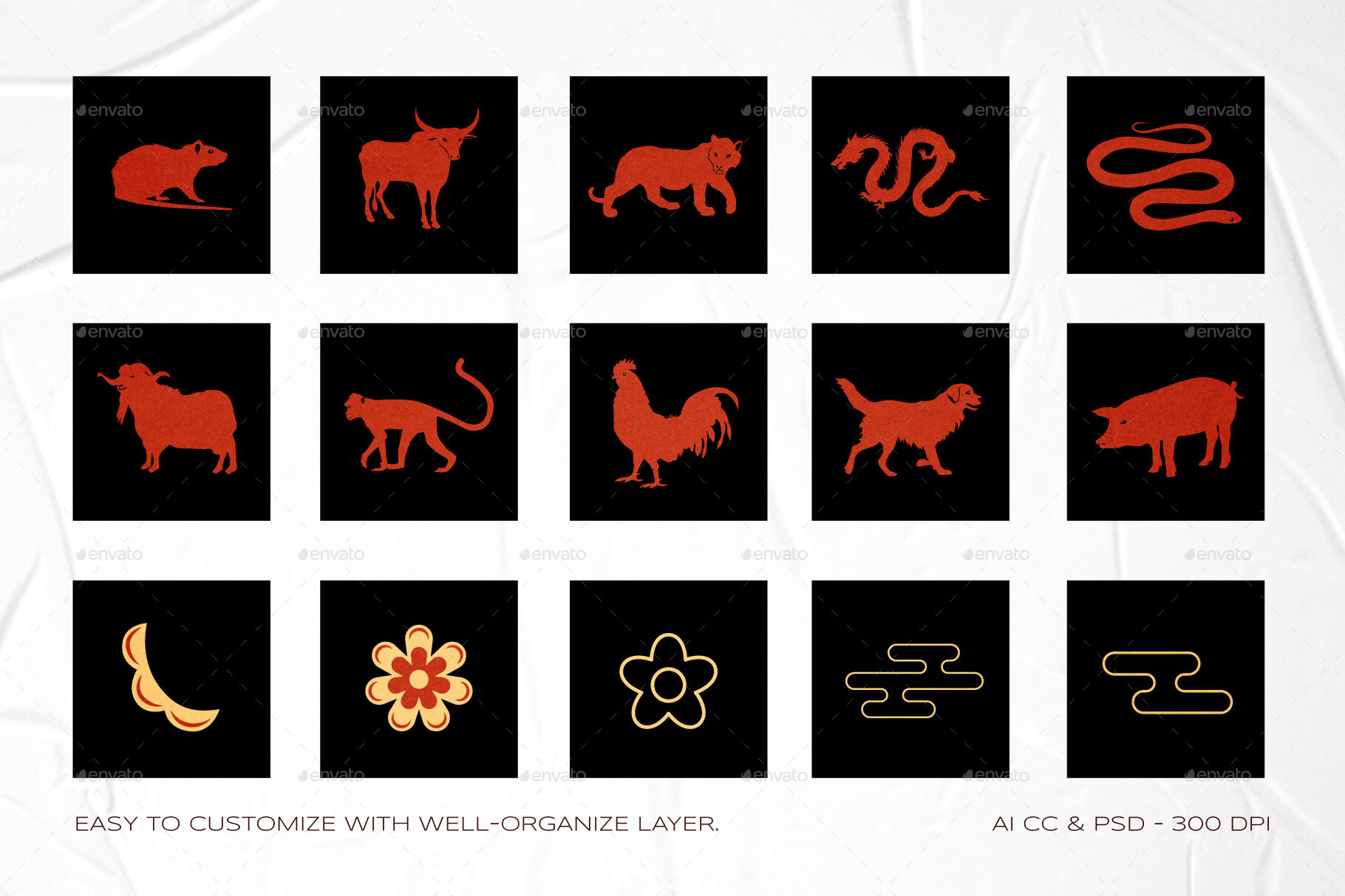 Lunar New Year Chinese Zodiac Sign Illustration Set, Graphics ...