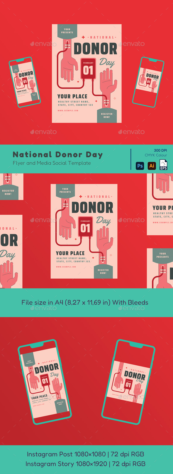National Donor Day Flyer And Social Media Template by seirinartwork