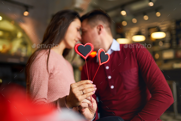 Valentine's Day concept. Happy couple in love with. Young loving couple ...