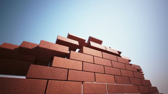 A brick by brick wall building animation. Filled with bright cement. HD ...