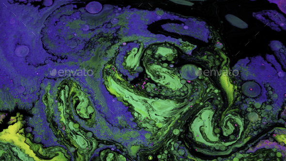 Bright fluid art with acidic colors and bubbles. Stock footage. Liquid ...