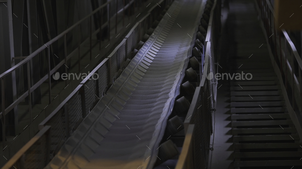 Moving conveyor belt line at the factory. Stock footage. Conveyor belt ...