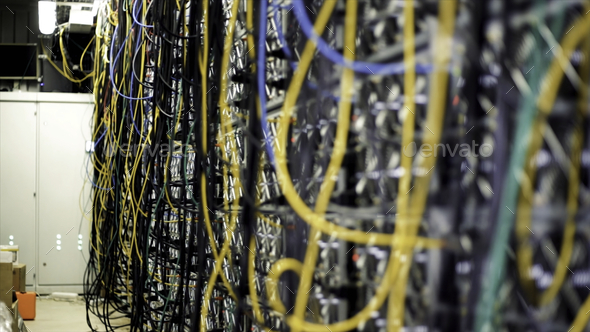 Multicolored data center wiring. Stock footage. Close-up of wall of ...
