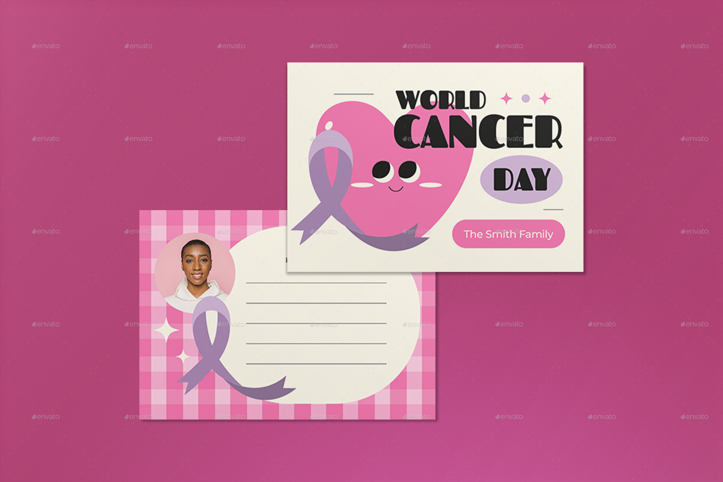 Pink Flat Design World Cancer Day Greeting Card, Print Templates ...
