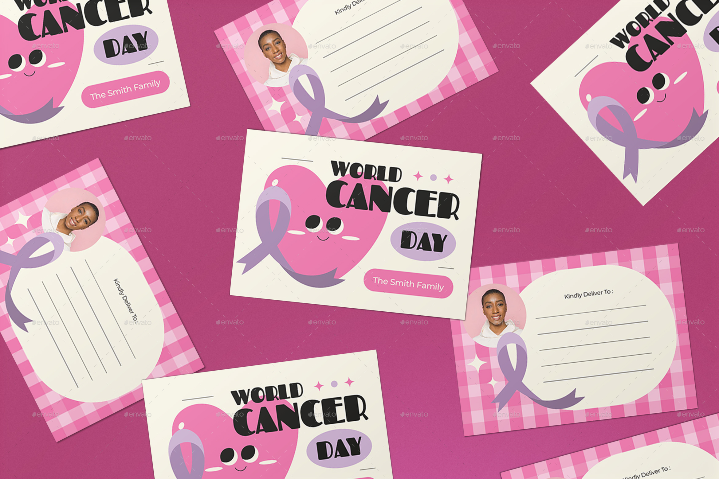 Pink Flat Design World Cancer Day Greeting Card, Print Templates ...