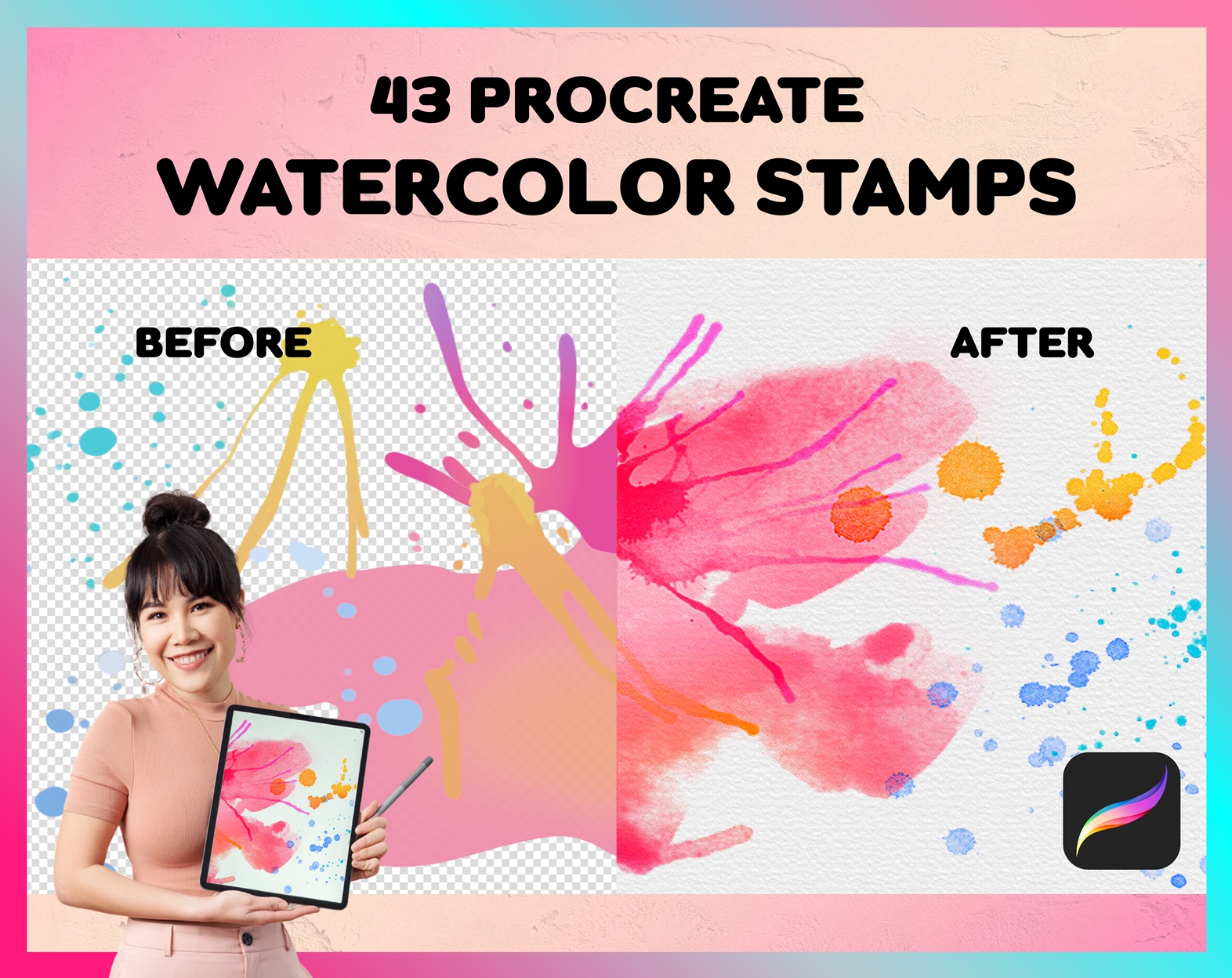 Procreate Watercolor Stamp | 43 Procreate Watercolor Stamps, Add-ons